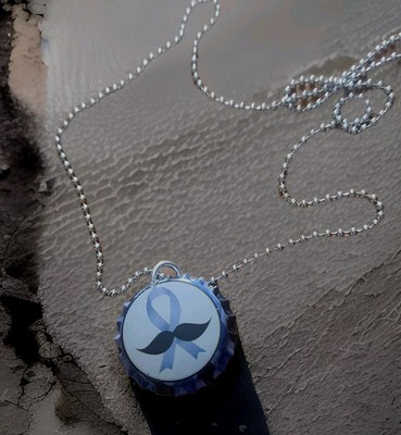 Prostate Cancer Necklace, Ribbon on Bottle Cap with 24" Stainless Ball ...