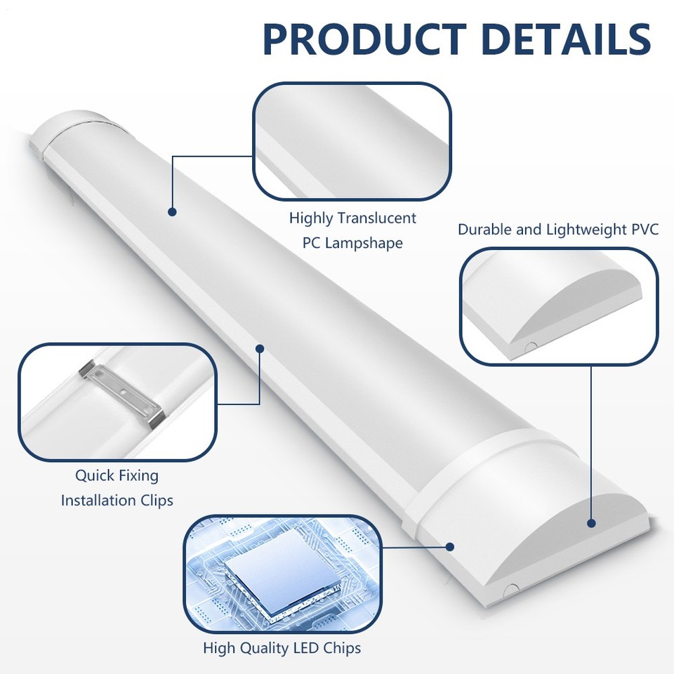 LED Strip Light 3FT 4FT 5FT Batten Tube Light Garage Ceiling Lamp ...