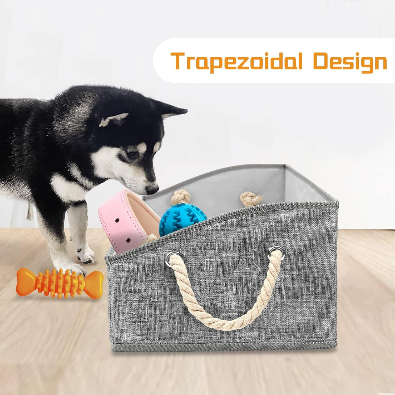 Dog Toy Box, Large Dog Toys Storage with Handle, Fabric Trapezoid Dog ...
