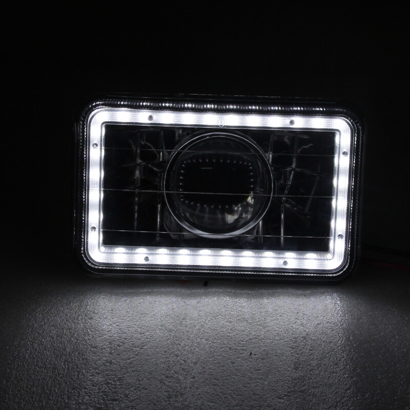 4PCS 4x6" Headlights White LED Halo Clear Lens w/ Projector Rectangular ...