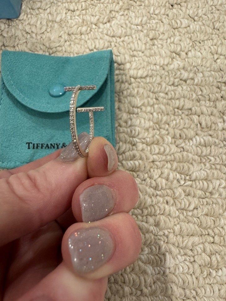 Tiffany & Co Diamond T Hoop Earrings | eBay