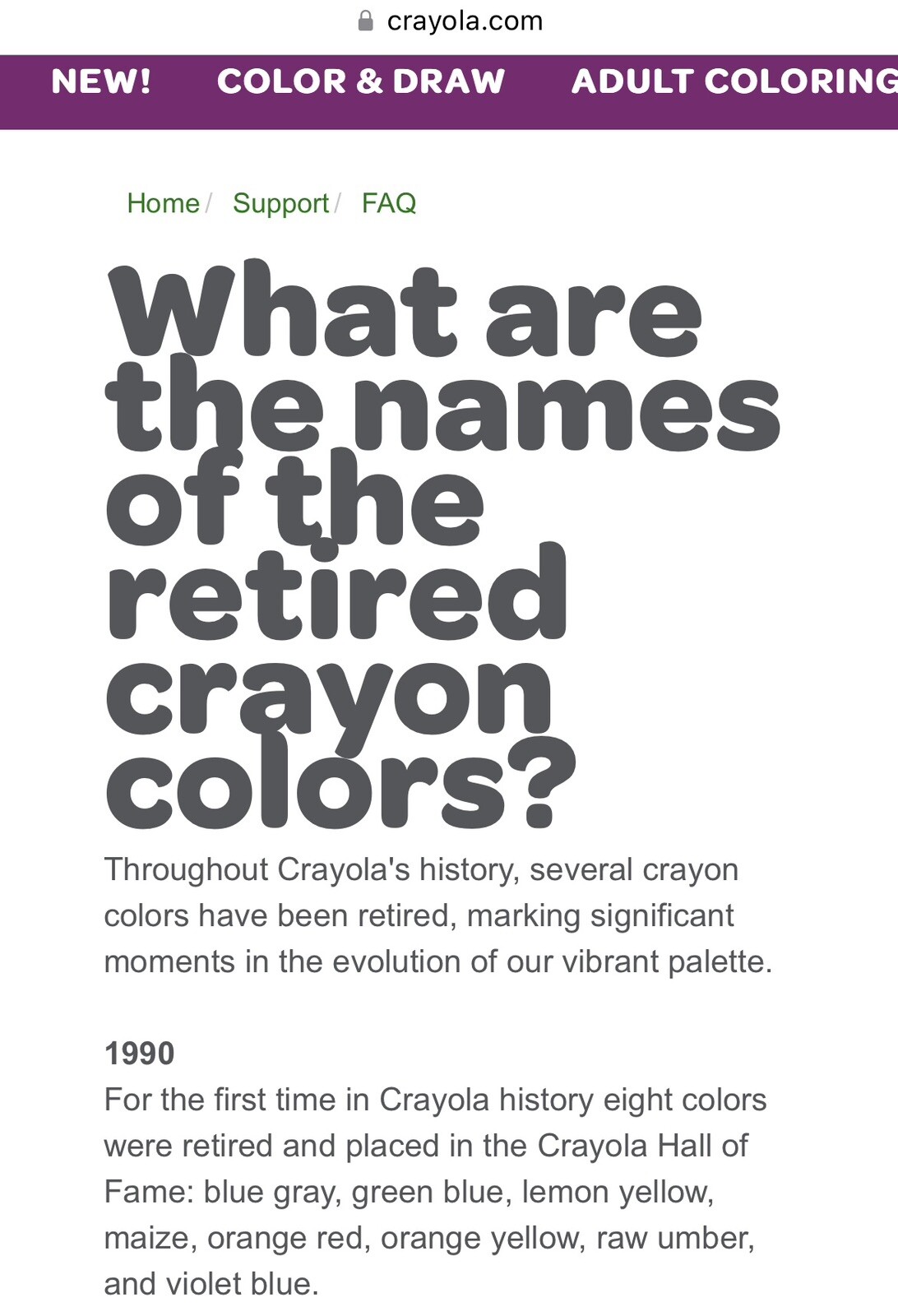 Crayola Crayons Collector’s Limited Edition 1990 No. 8 Retired Colors ...