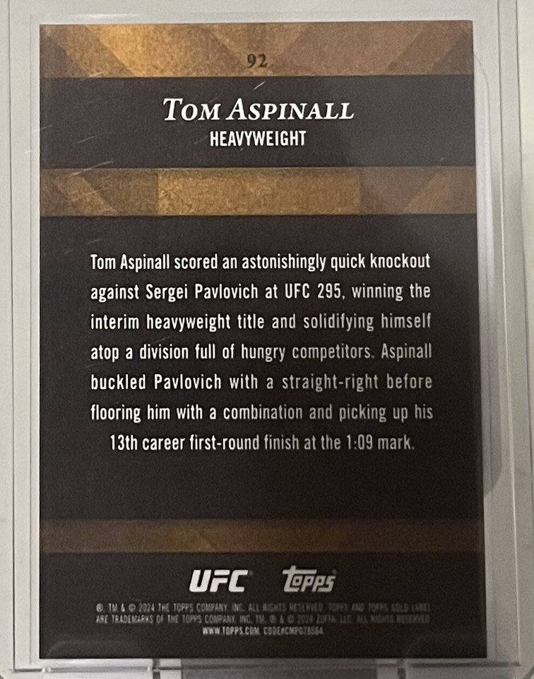 2024 Topps UFC Gold Label Tom Aspinall 9/25 Class 1 Red | eBay