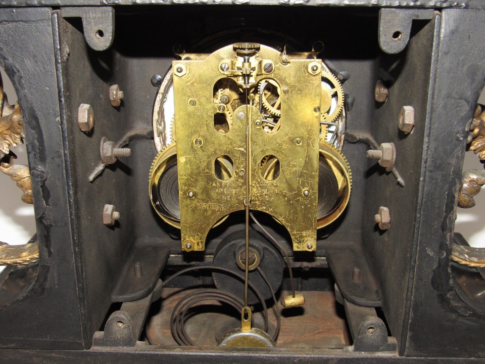 Antique Ansonia "Belgium" Cast Iron Clock Large 8-Day, Time/Strike, Key ...