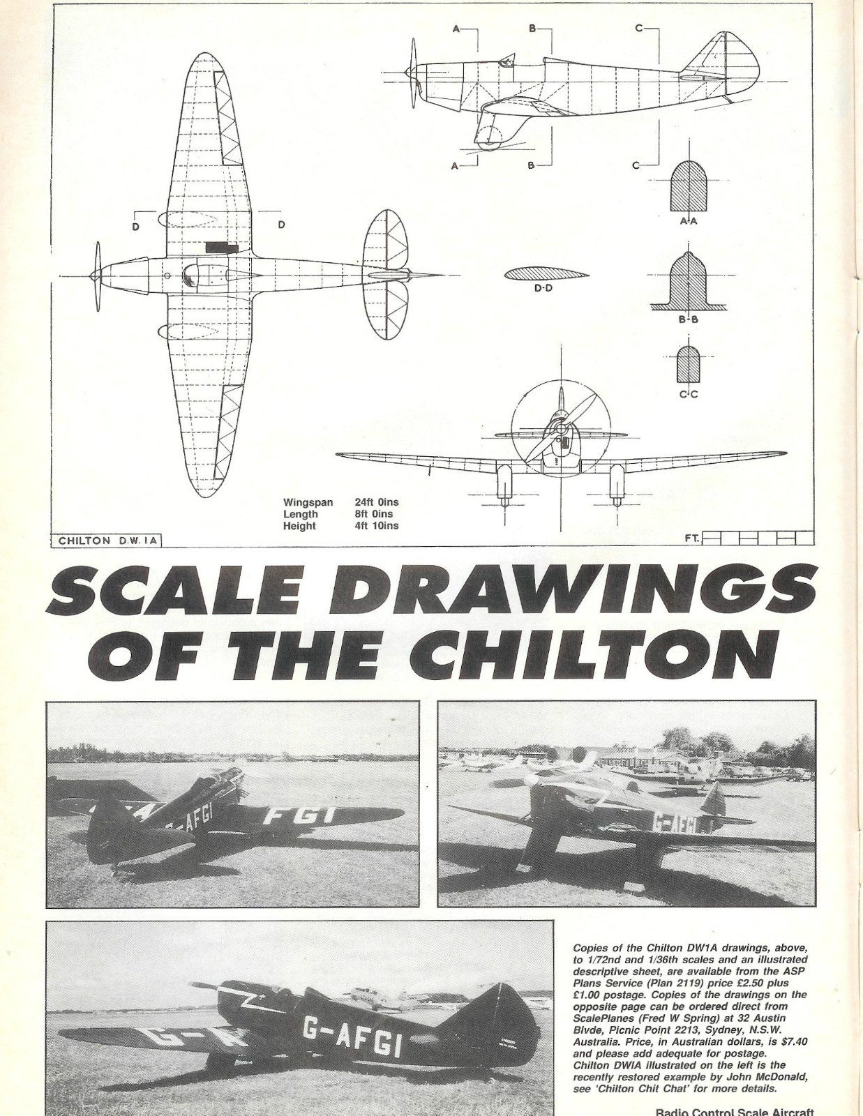 Model Airplane Plans (RC): Chilton DW-1 64"ws Scale monoplane for .40 ...