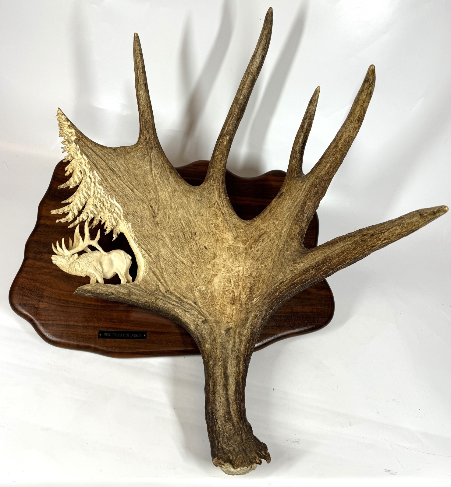 Monte Baker RARE 1996 Moose Antler Spruce Patch Dance Elk Carving 24 ...