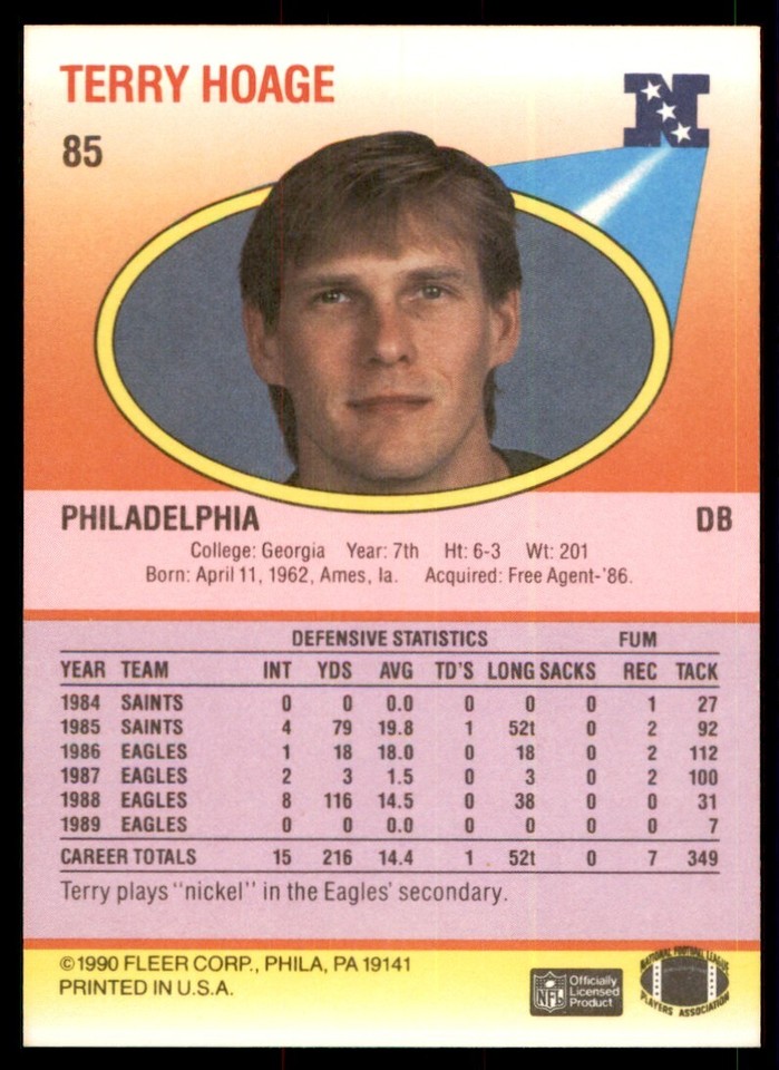1990 Fleer #85 Terry Hoage | eBay