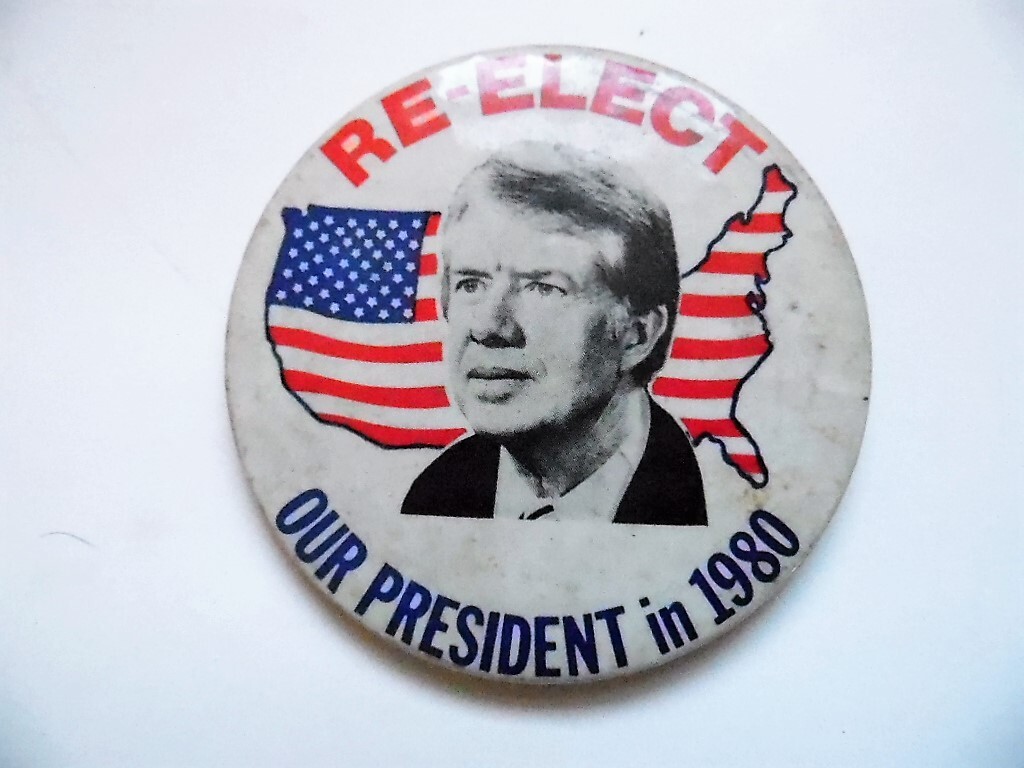 Jimmy Carter Pinback Button flag map 3 1/2" Re-Elect Our President 1980 ...