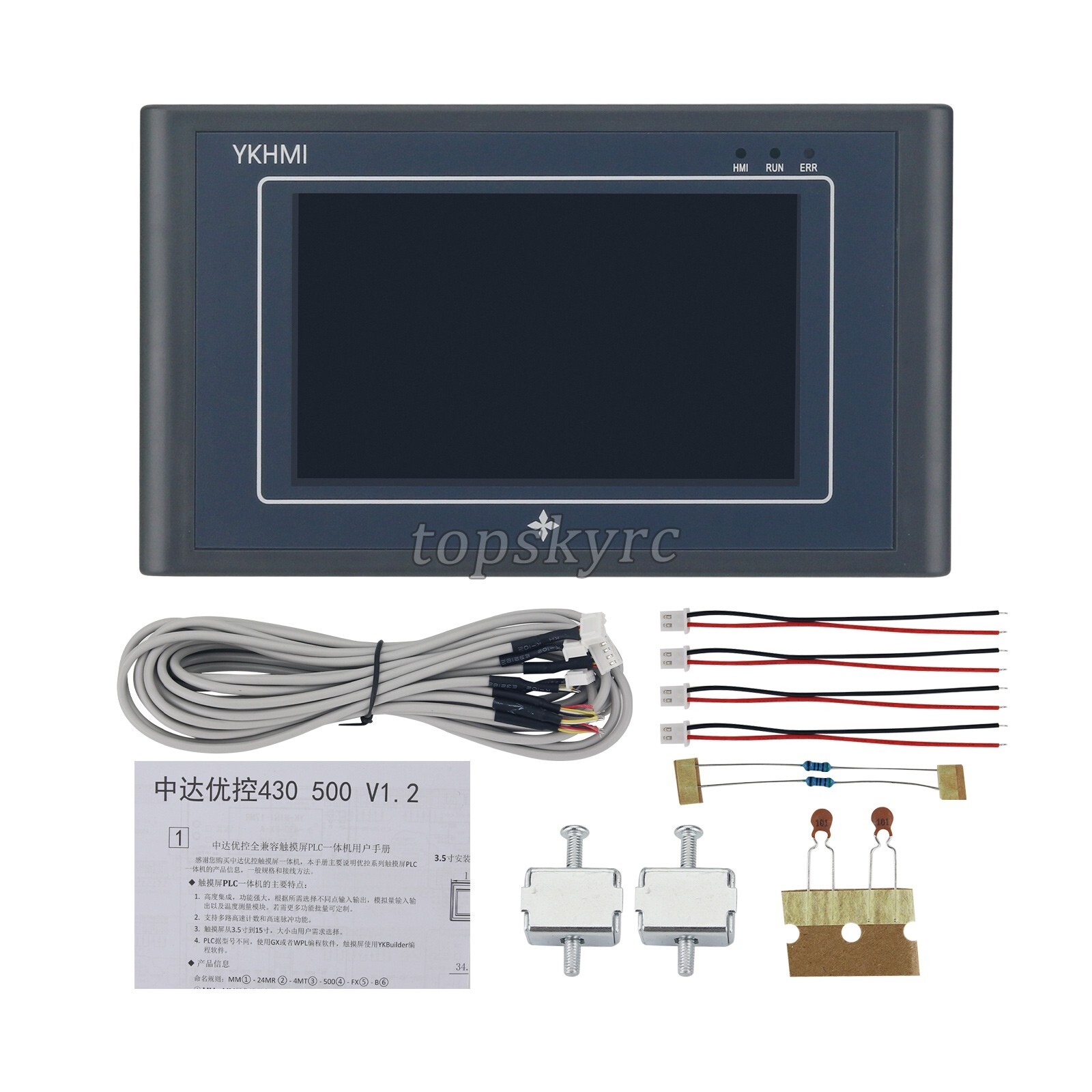 YKHMI MC-24MR-12MT-500-ES-E-COM3 All in One PLC HMI 5.0" Touch Screen ...