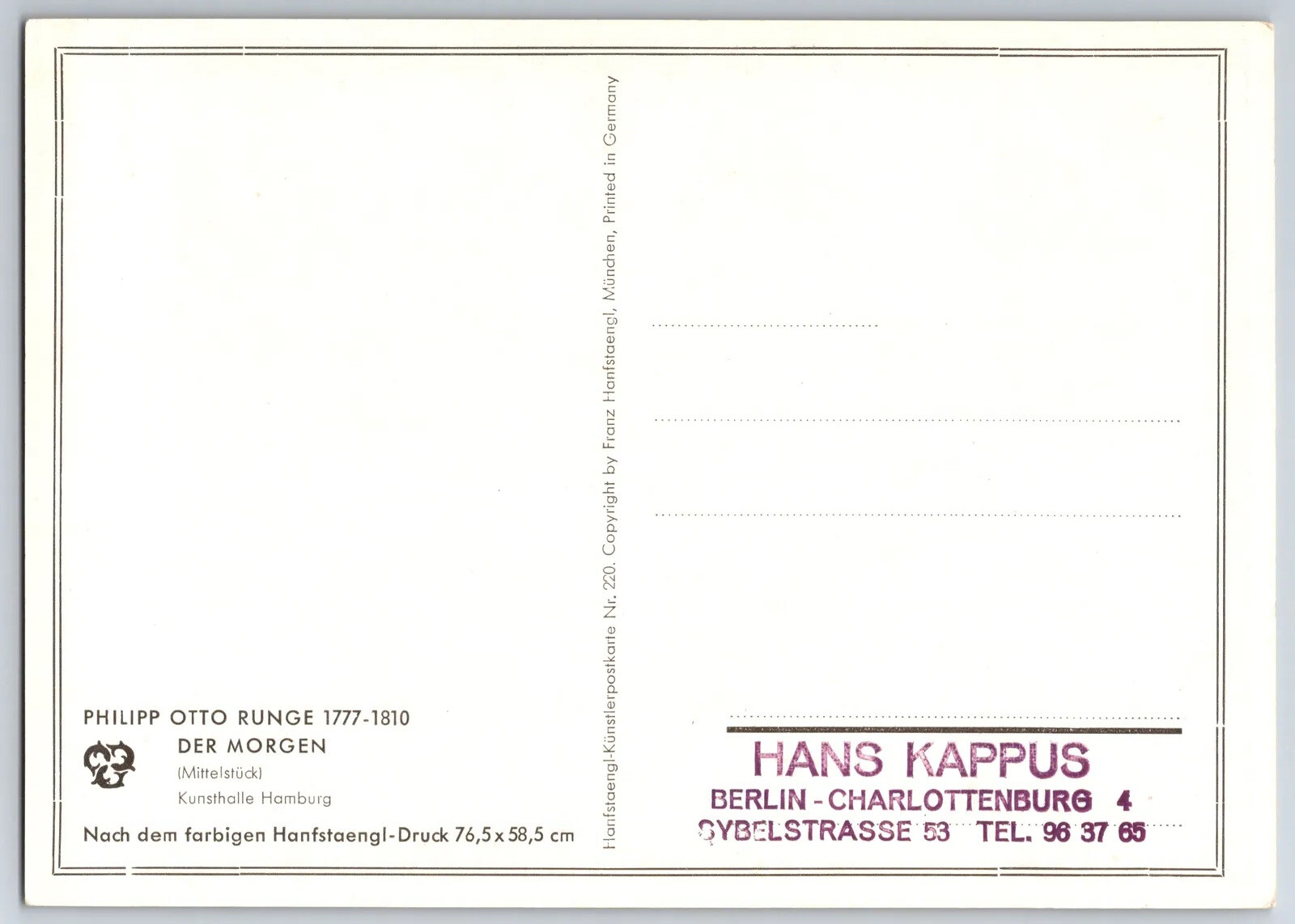 VTG Postcard German Philipp Otto Runge Der Morgen The morning 319 | eBay