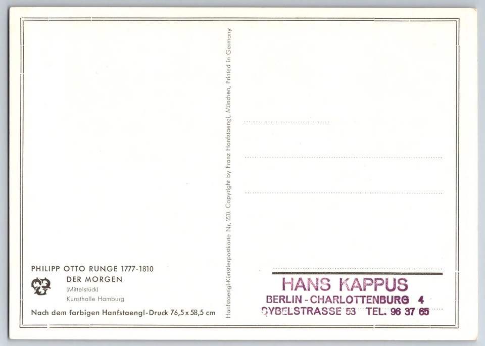 VTG Postcard German Philipp Otto Runge Der Morgen The morning 319 | eBay