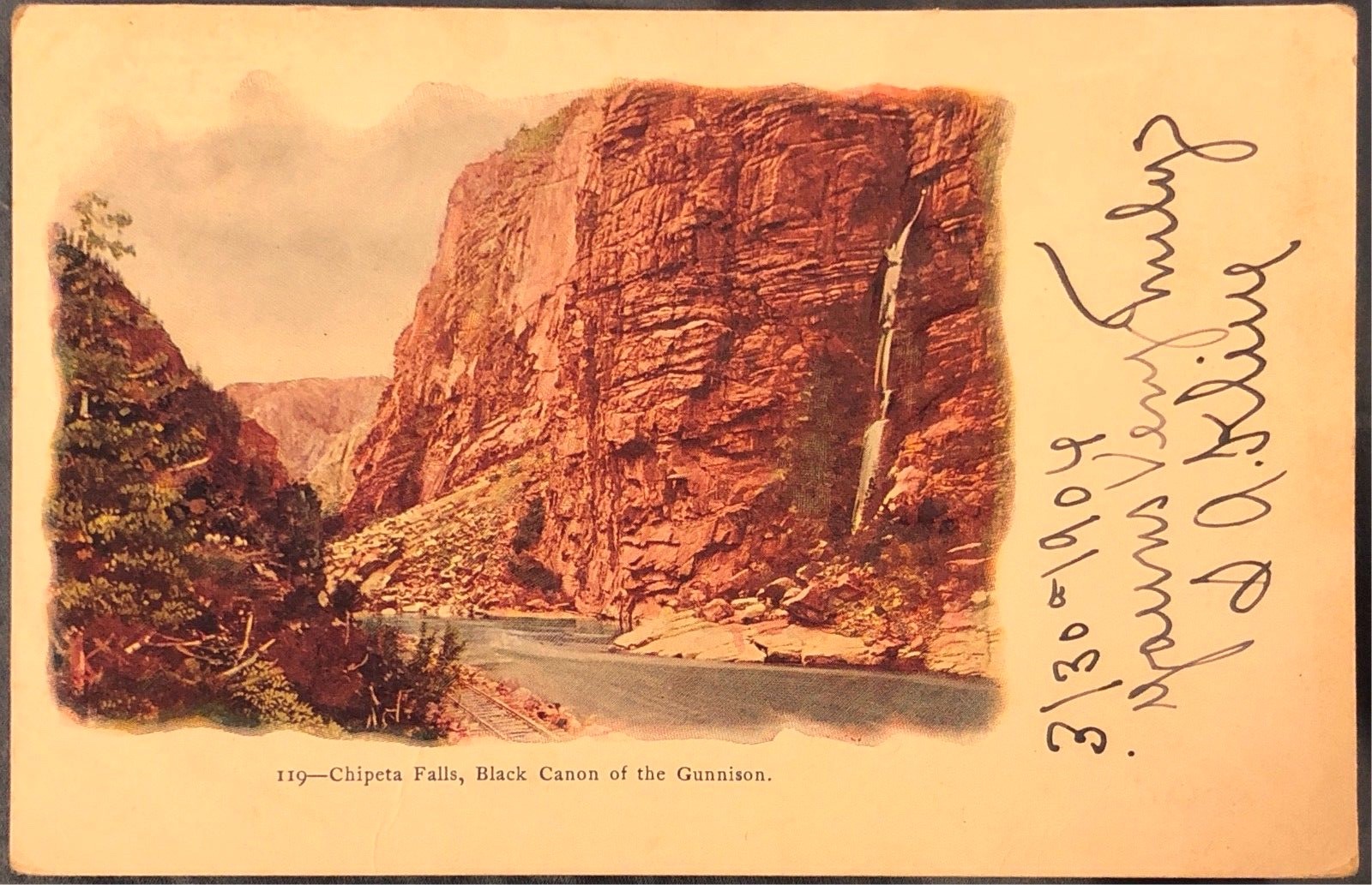 CHIPETA FALLS,BLACK CANYON OF THE GUNISON 1906 POSTCARD, DATED TO FRONT ...