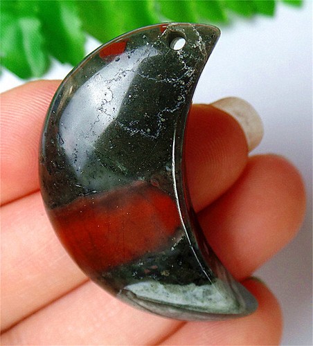 40x19x7mm Natural Red and Gray Africa Bloodstone Reiki Moon Pendant ...