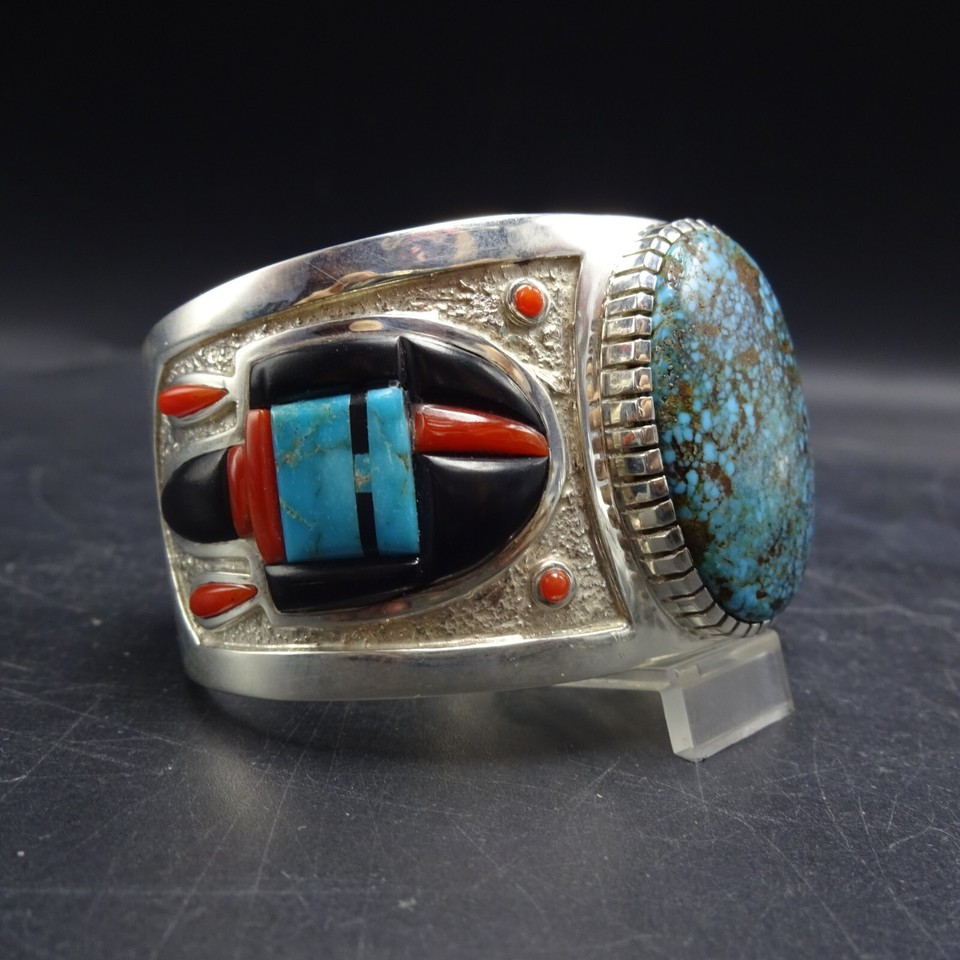 MICHAEL PERRY Navajo TURQUOISE and CORAL Sterling Silver YEI Cuff ...