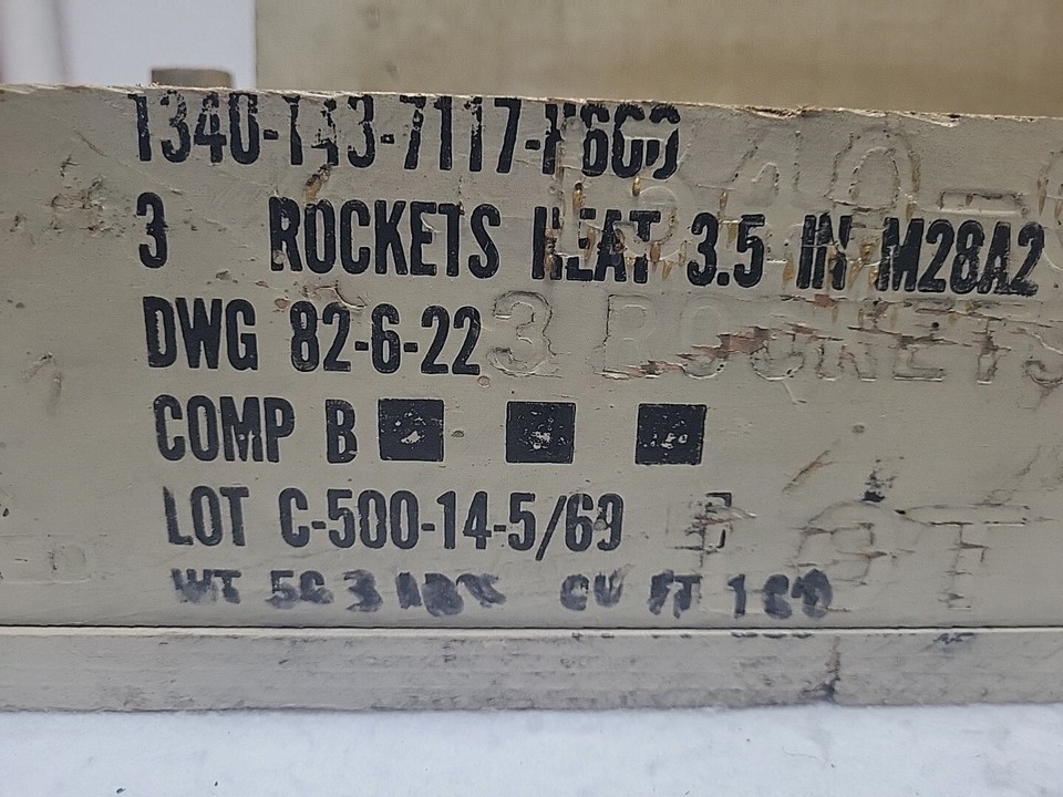 Vtg Military Ammo Wooden 3.5'' Rocket Crate Box M28A2 Military USA ...
