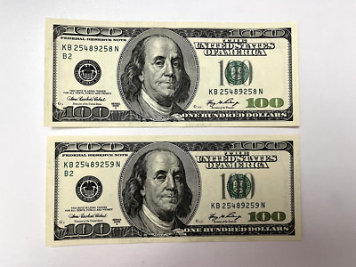 Lot of 2 Sequential $100 Hundred Dollar Bill Notes 2006A************ | eBay