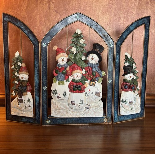 Vintage 2005 Metal Trifold Snowman Fireplace Screen 3D Cover Christmas ...