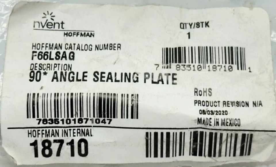 Hoffman F66LSAG Sealing Plate 90* Angle Lay-in HC Type 12 and 3R 6"X6 ...