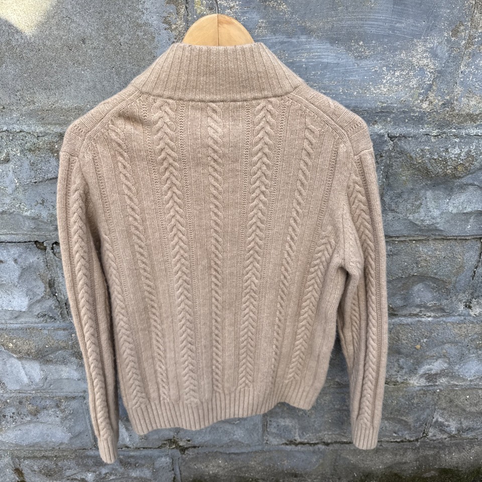 J Crew Merino Wool Beige Cable Knit 1/4 Zip Sweater Men’s Medium Rugged ...
