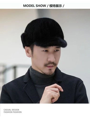 Autumn Winter Mens Peaked Cap Earflap Hat Real Mink Fur Warm Hat ...