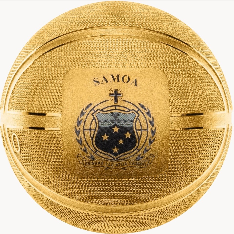 BASKETBALL Spherical 1 Oz Silver Prooflike Coin 5$ Samoa 2020 Gold ...