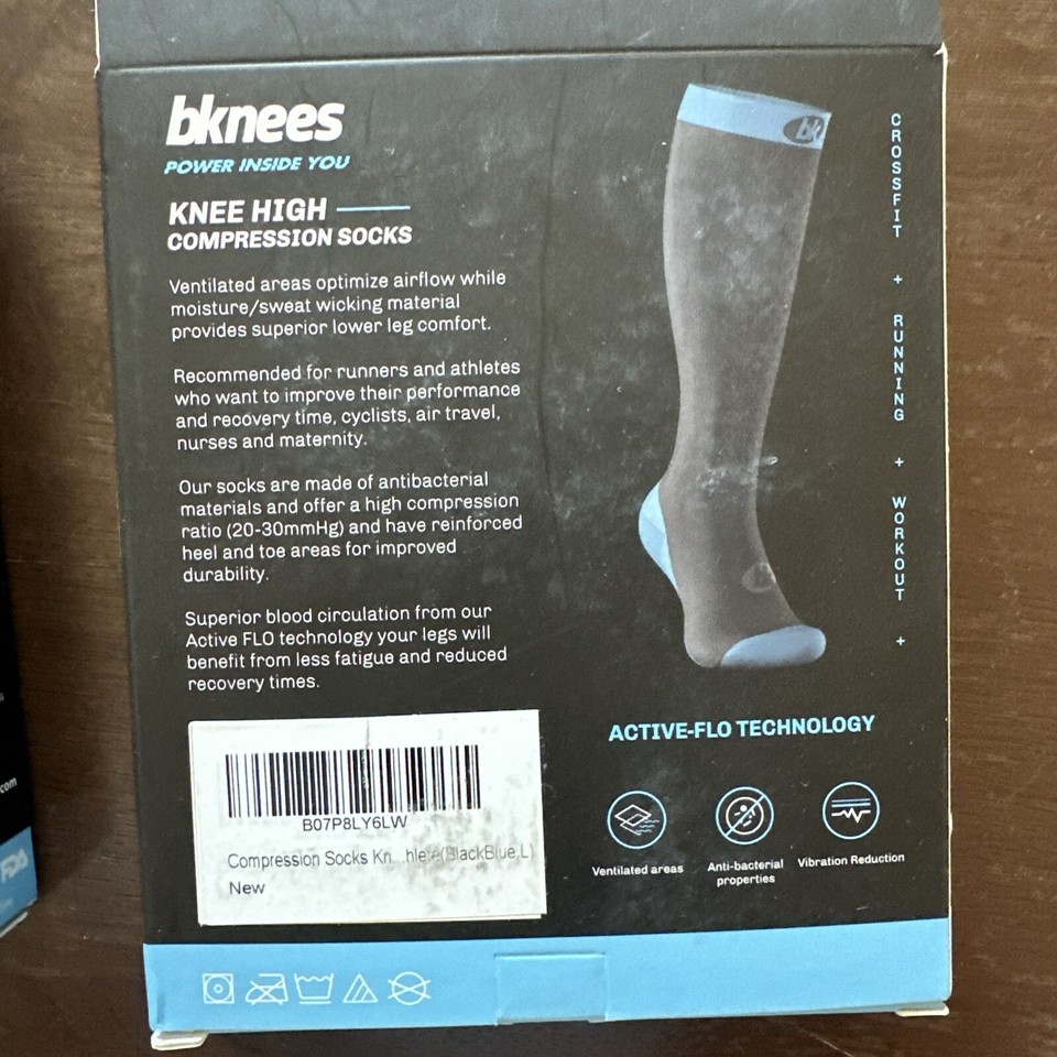 NIP 2 Pairs BKNEES Knee High Compression Socks - Size L Men 9.5-12.5 ...