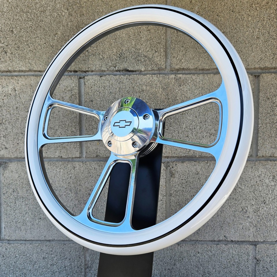 14" Billet Sharp Steering Wheel Muscle White Stripe Half Wrap Chevy ...