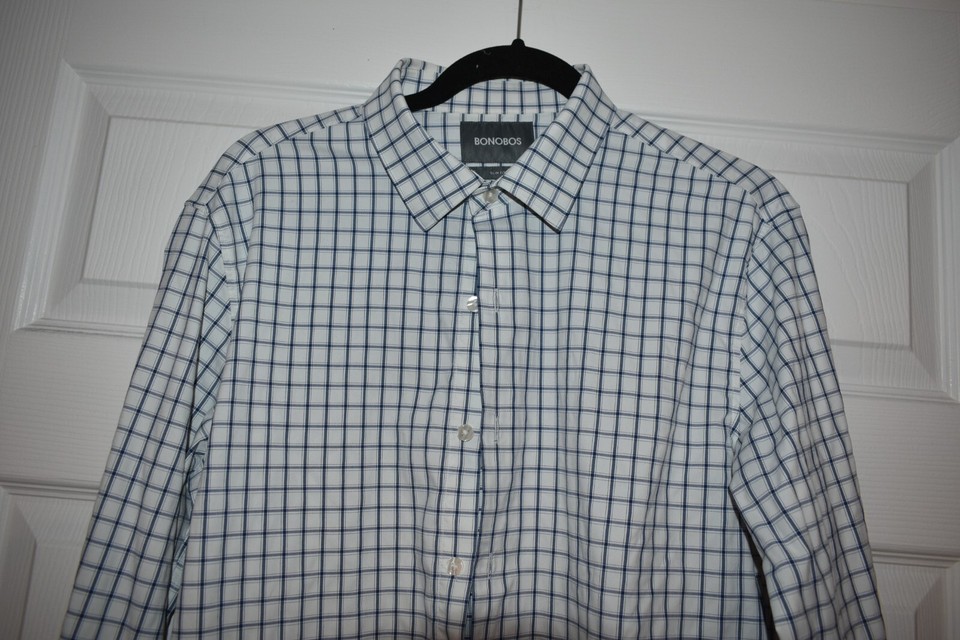 Bonobos Men White Navy Check Long Sleeve Shirt SZ M | eBay