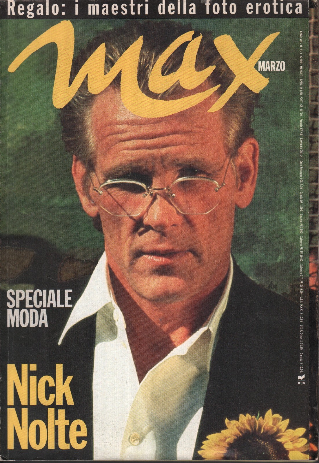 Max Italian Fashion Mag March 1992 Nick Nolte Lenny Kravitz Anna Falch ...