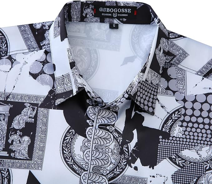 Luxury Brand Long Sleeve Mens Button Down Shirt Printed Silk Like Satin ...