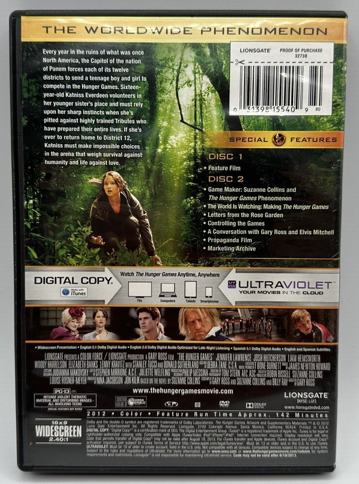 The Hunger Games DVD 2 Disc Set Widescreen Jennifer Lawrence 2012 | eBay