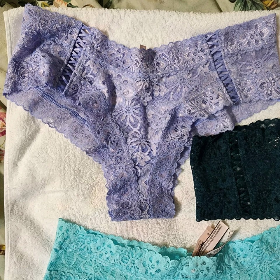 NWT Victorias Secret Panties Lace CHEEKY Lot Of 3 Lacy Cheekies TEAL ...