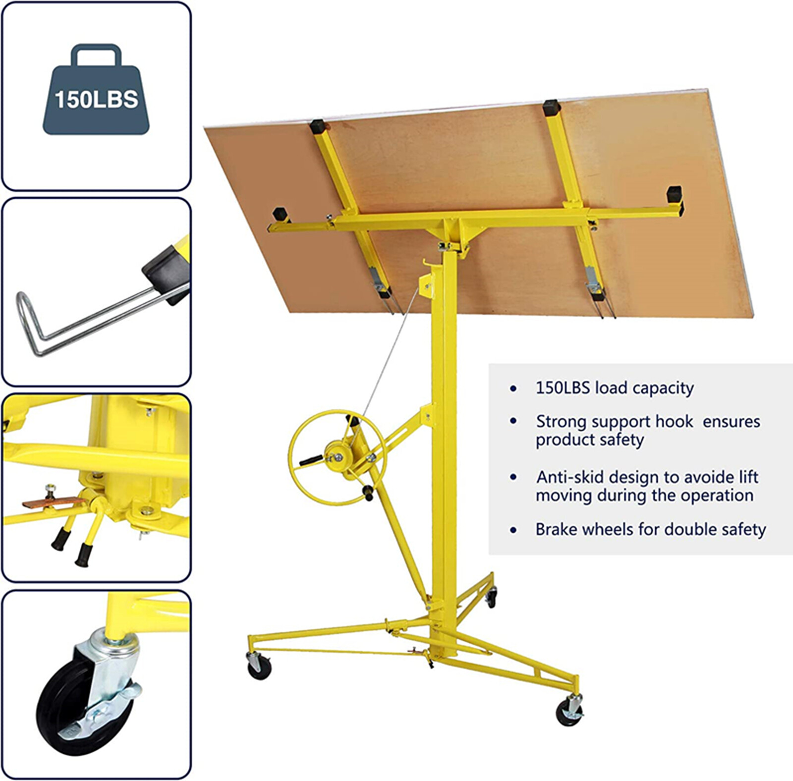 Drywall Lift Panel Hoist 11 Ft Sheetrock Jack Lifter for Ceiling ...