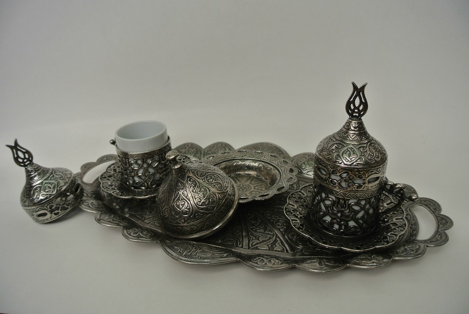 Turkish Coffee Water Tea Mix Set Porcelain Glass Ottoman Tulip Holder ...