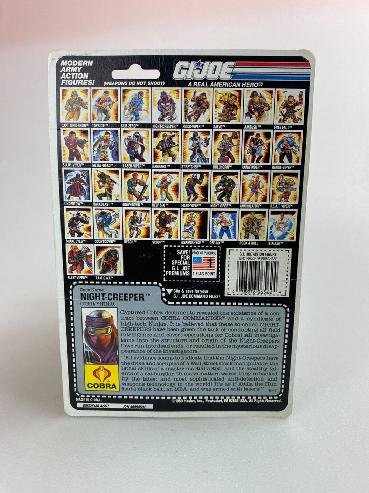 Night Creeper V1 Vintage GI Joe Full Card Back Uncut File Card 1990 ...
