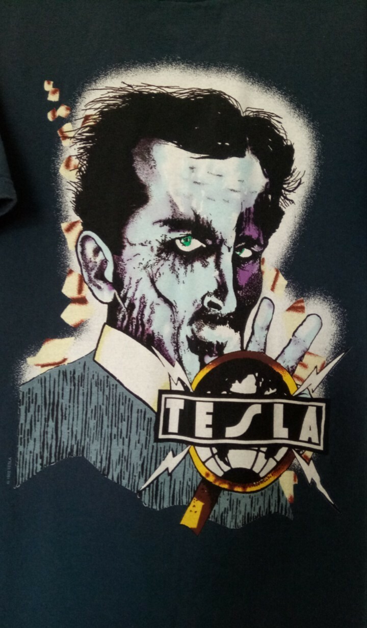 Tesla Rock Band Vintage blue teal concert shirt 90's … - Gem