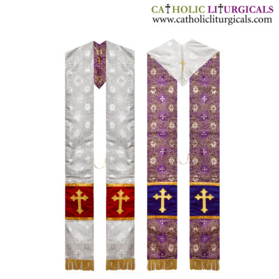 NEW Metallic Silver/ Purple Reversible V-Cut Priest Stole with Cross ...