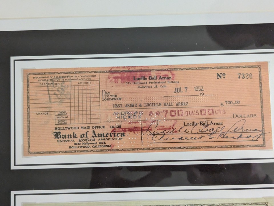 I Love Lucy—Lucille Ball & Desi Arnaz Signed Checks (1952/53) Framed ...