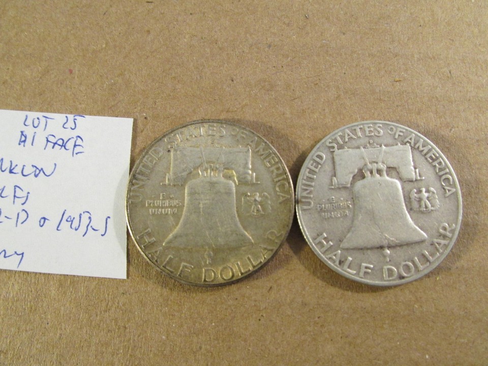 $1 face~Franklin Half Dollars~1952-d & 1953-s~90% Silver~.80 tr ...