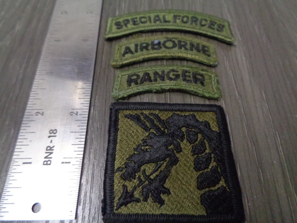U.S. Army 101 ST rocker with Airborne Ranger OD GREEN TRIPLE Patch set ...