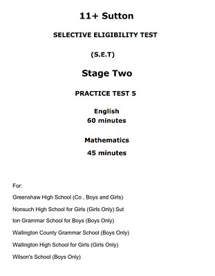 11+ 11 Plus Sutton Selective Eligibility Test (SET) Stage 2 Mock Exam ...