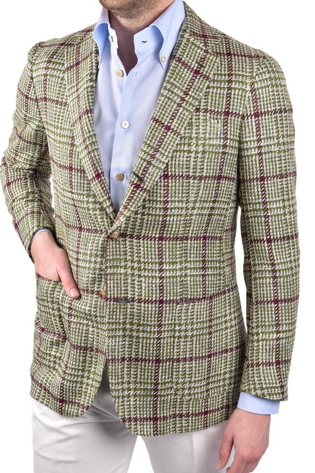 STILE LATINO handmade blazer US 42 EU 52 silk cotton green Vincenzo ...