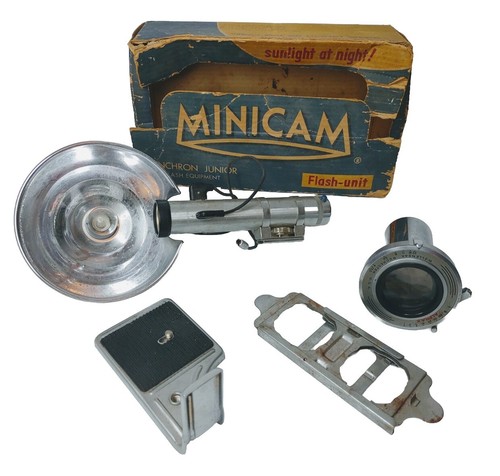 Vntg Minicam Synchron Junior Camera Flash Plus Alphax Wollensak Rochester Lense | eBay