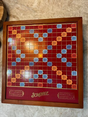 Scrabble Deluxe Edition Rotating Wooden Game Board Turntable Brass ...