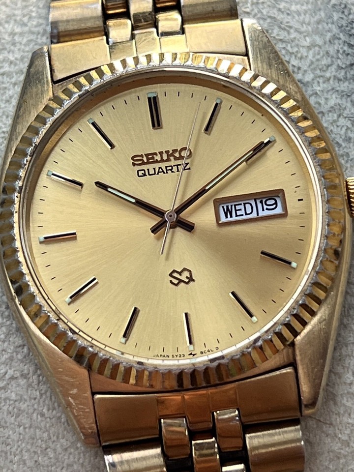 RARE Seiko Quartz SQ President 5Y23-8A60 Day Date Gold Fluted Vintage Watch | eBay