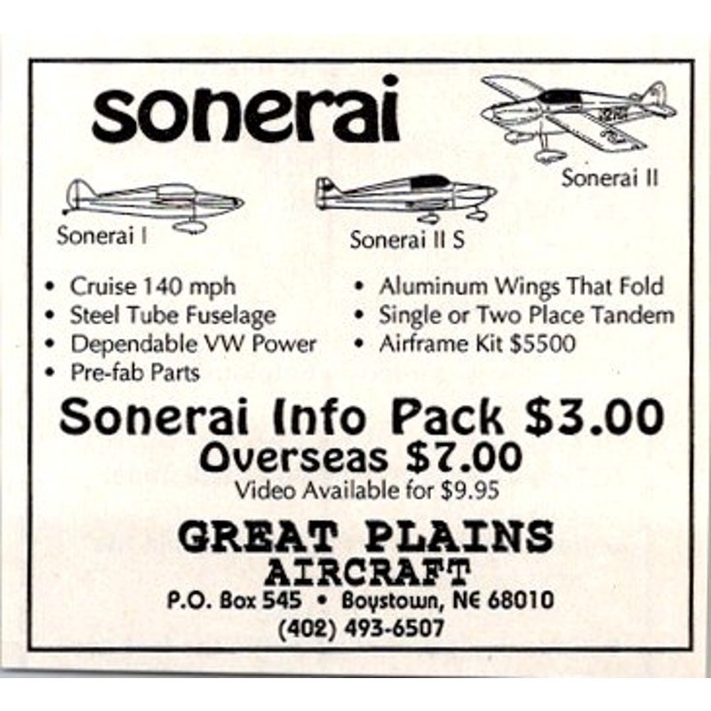 Great Planes Aircraft Sonerai Info Pack Boystown Vintage Kit Planes Ad ...