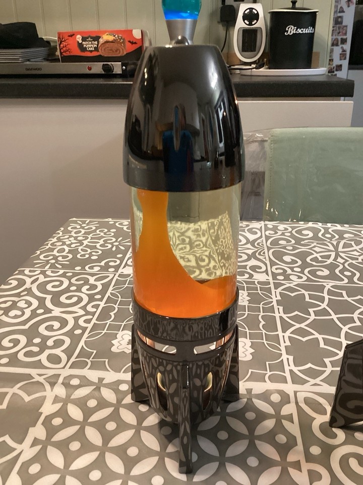 Mathmos Black FIREFLOW CANDLE powered Lava Lamp With ORANGE wax YELLOW ...