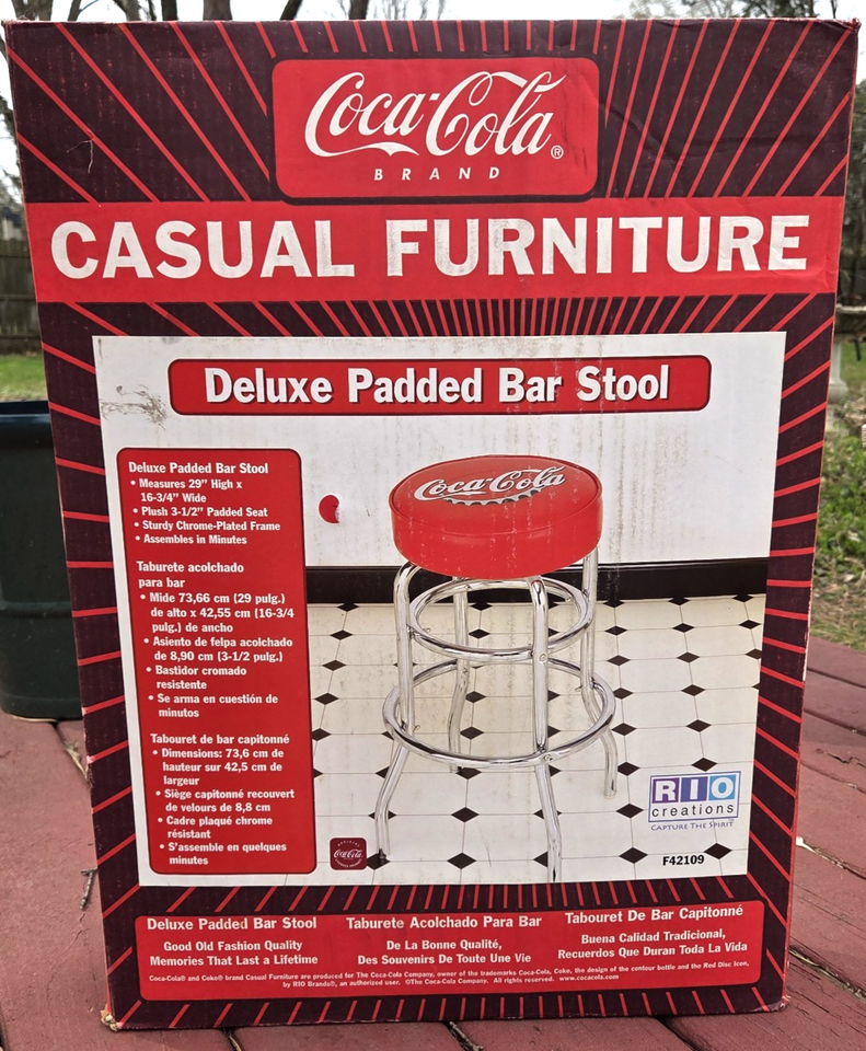 Coca-Cola Brand Deluxe Padded Bar Stool 29" High Chrome Red by Rio ...