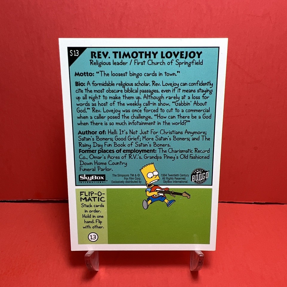 1994 SkyBox Bongo Comics Simpsons Series 2 Characters Rev. Timothy ...