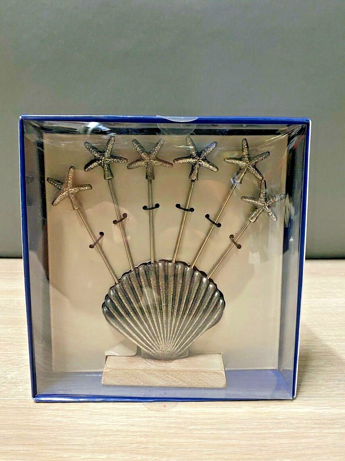 Pier 1 Metal Sea Shell Starfish Cocktail Pick Set Bar Coastal Beach NEW ...